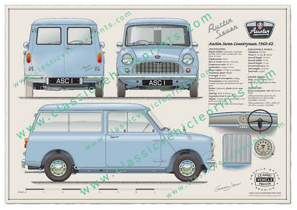 1960-62 Austin Seven Countryman Speedwell Blue – Classic Vehicle Prints